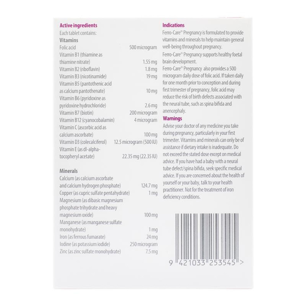 Ferro-Care Pregnancy Multivitamin 30 Tablets | HealthPlus ...