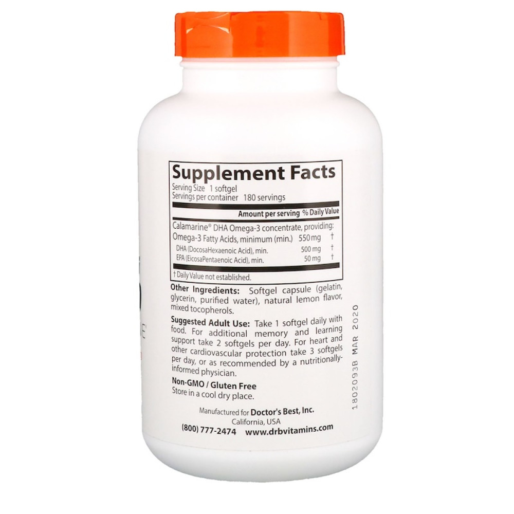 Doctor's Best DHA 500 from Calamari 500mg 180 Softgels