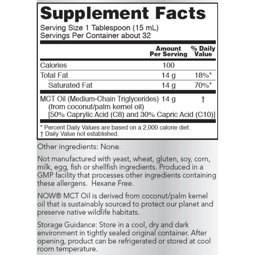 Now Foods MCT Oil 100% Pure in Glass Bottle 473ml - Birkenhead ...