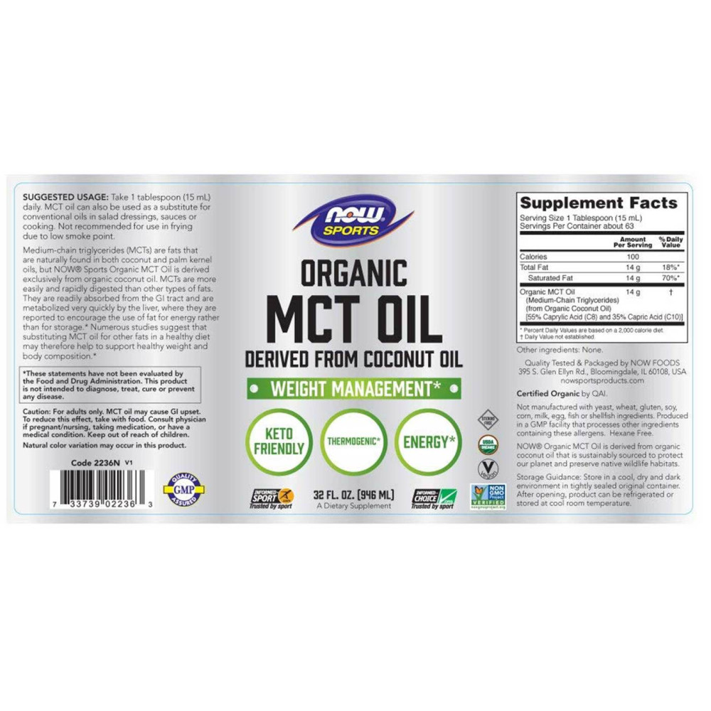 Now Foods MCT Oil Organic Derived From Coconut Oil 473ml ...
