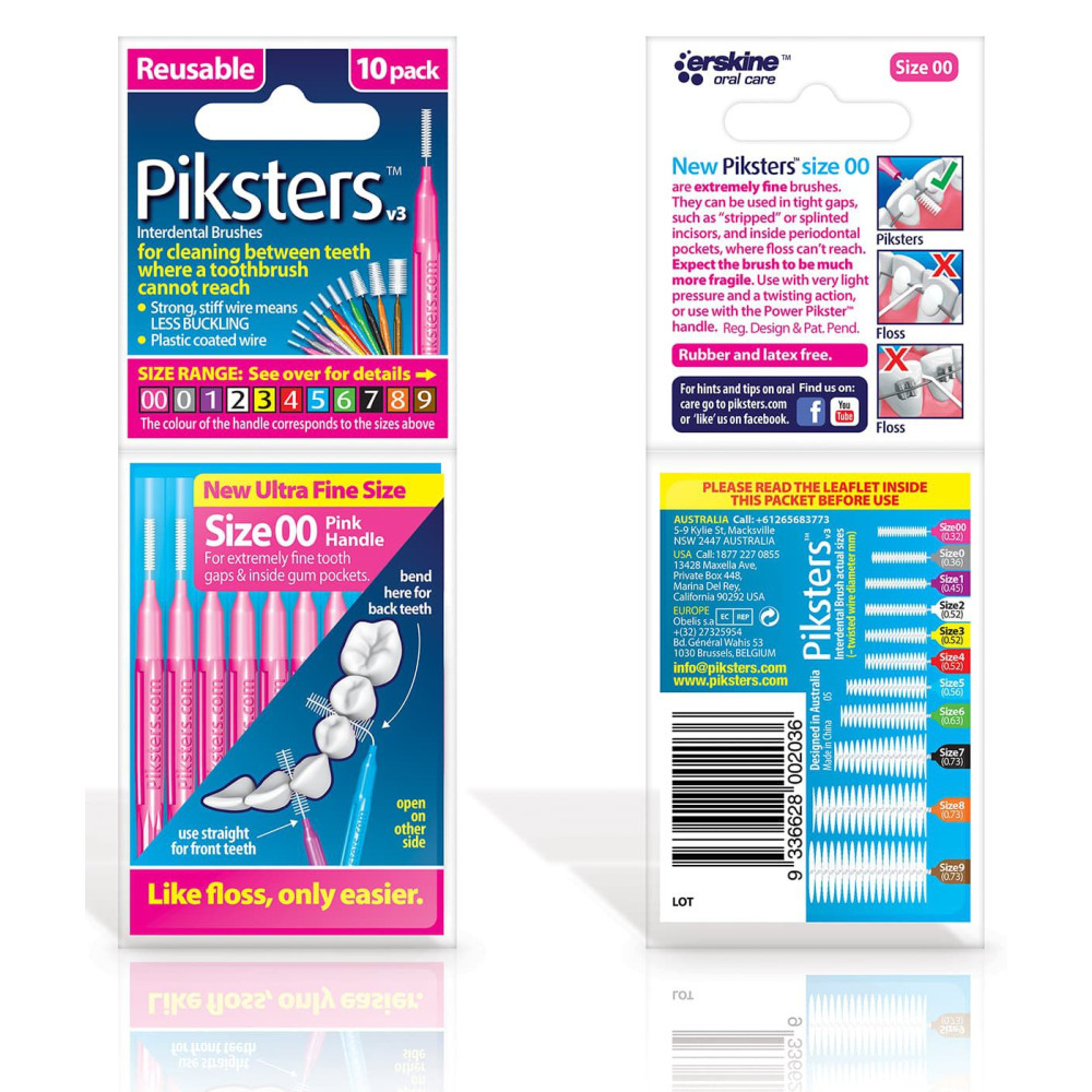 Piksters Interdental Toothbrushes Size 00 Pink (10 brushes ...