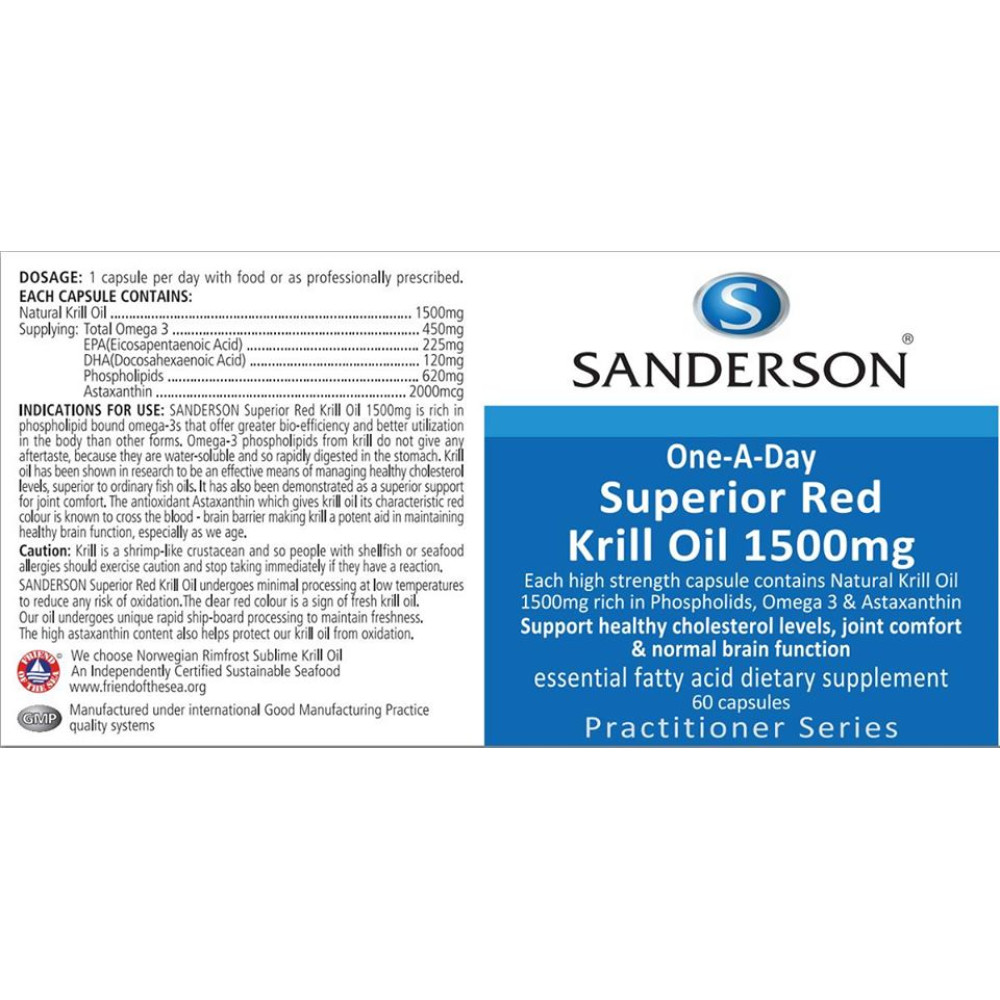 Sanderson Superior Red Krill Oil 1500mg 60 Capsules - Birkenhead ...